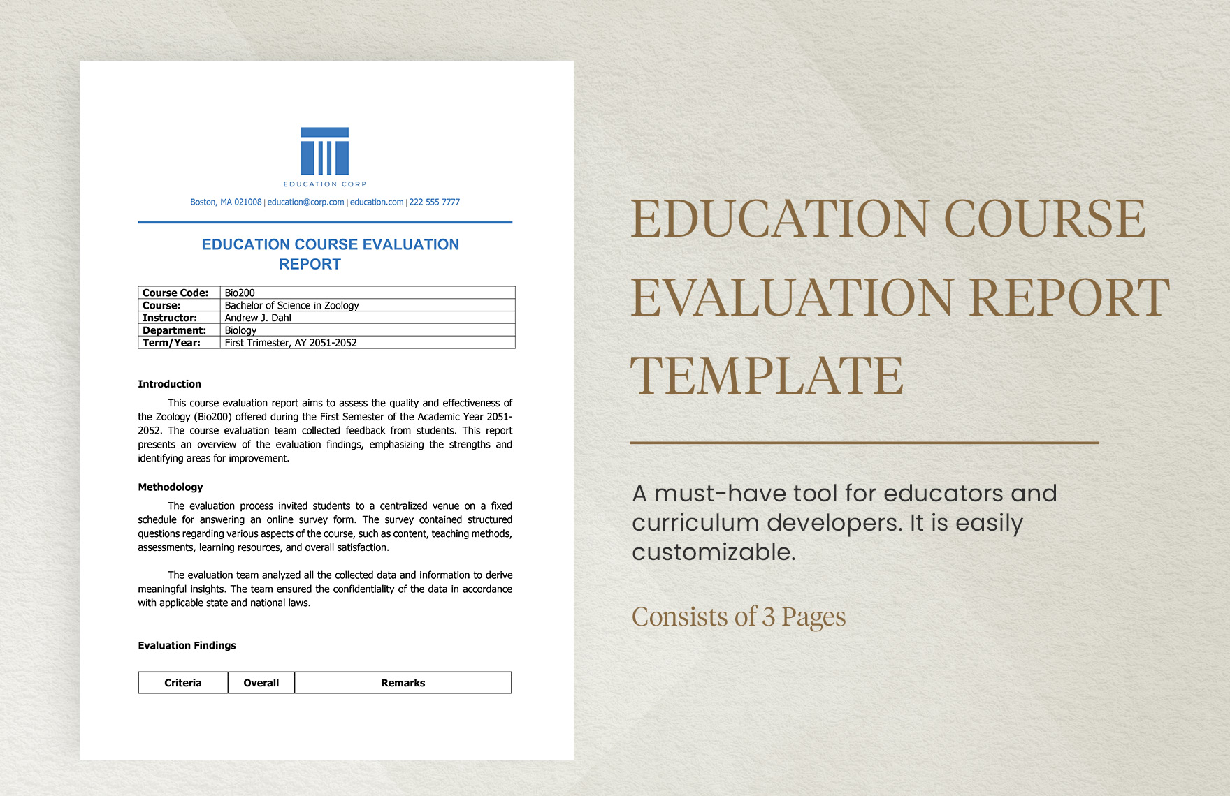 Education Course Evaluation Report Template In Word Google Docs 