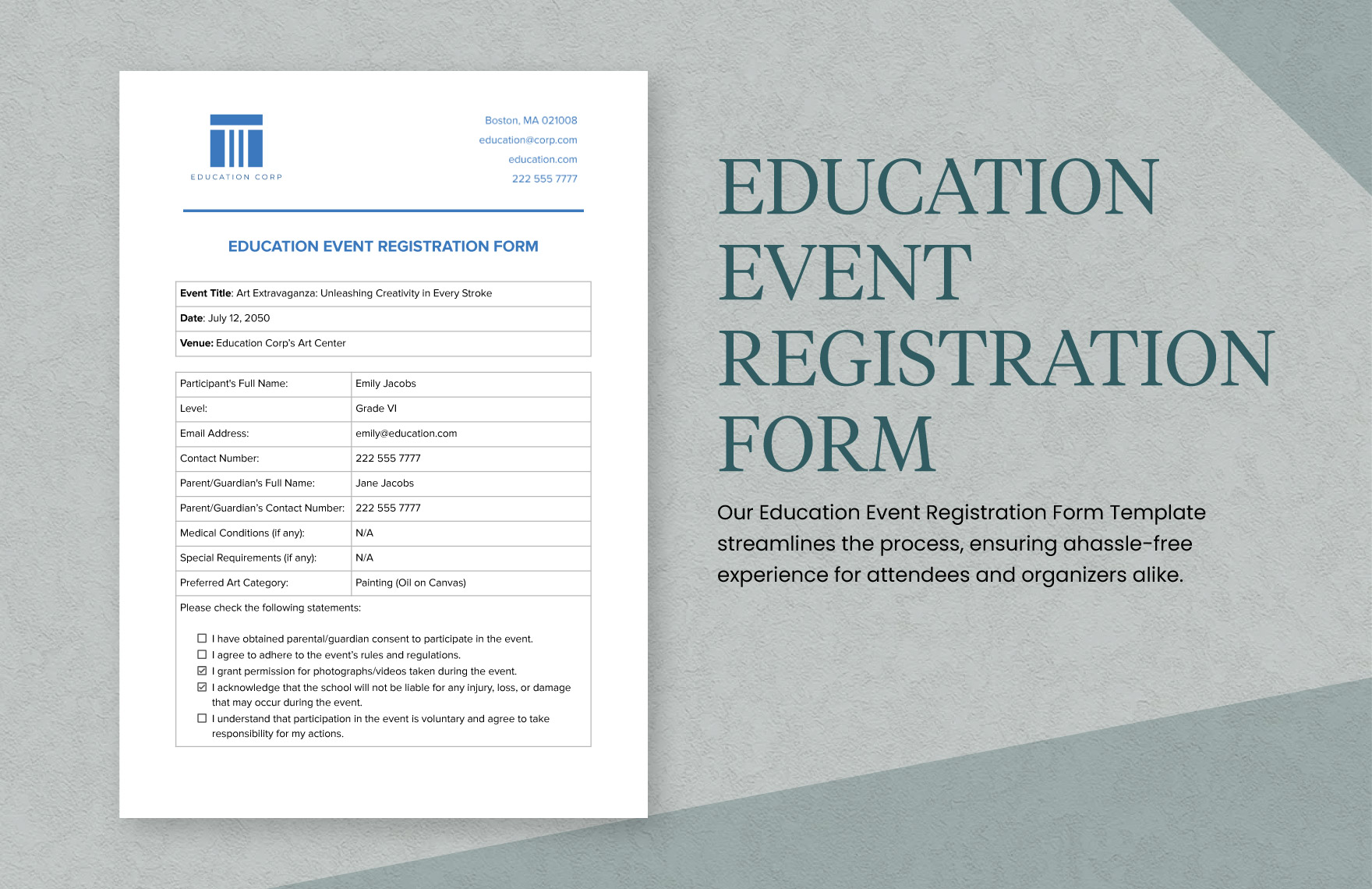 Student Registration Form Template - Word, Google Docs, PDF | Template.net