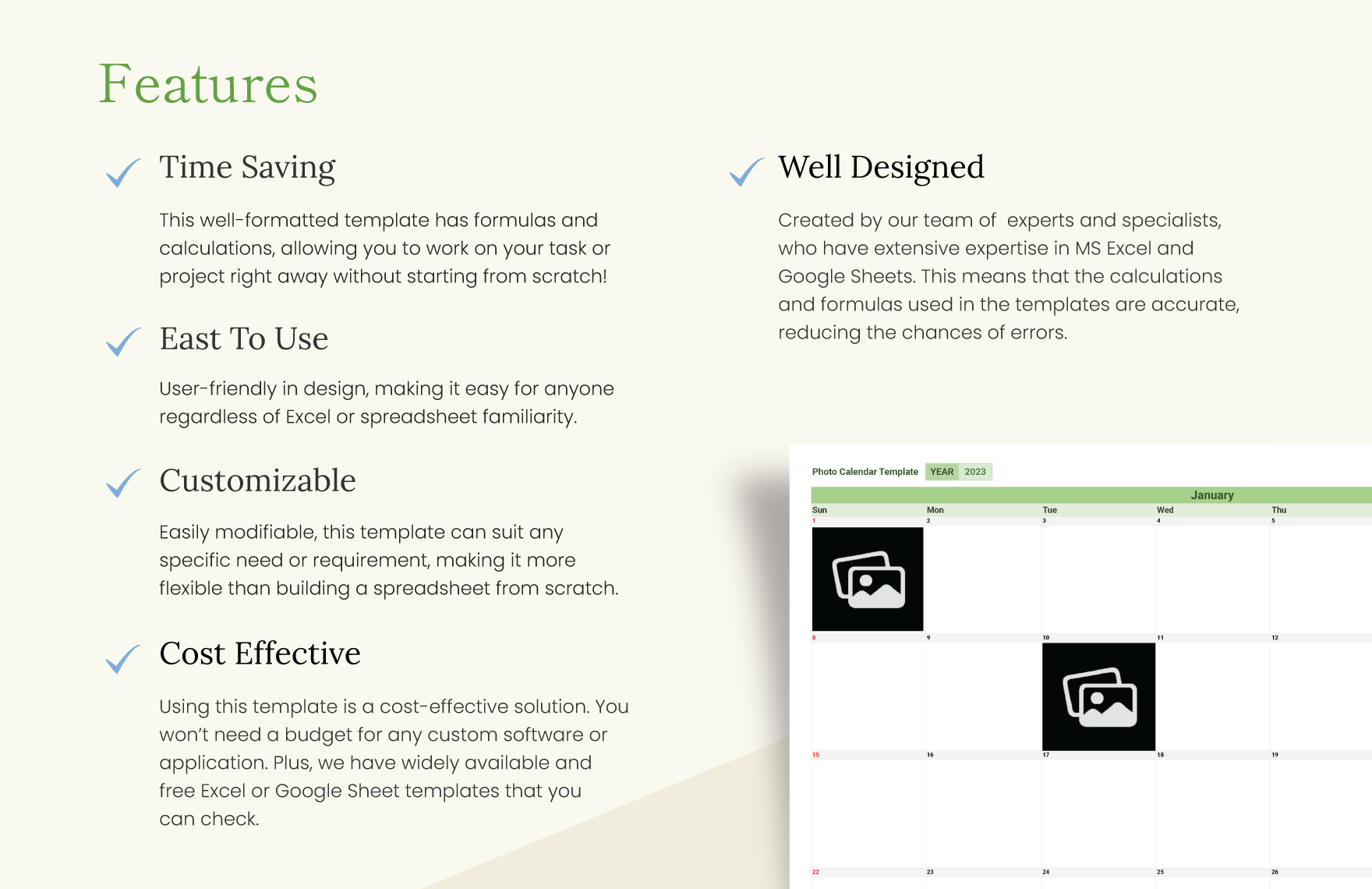 Photo Calendar Template - Download in Excel, Google Sheets | Template.net