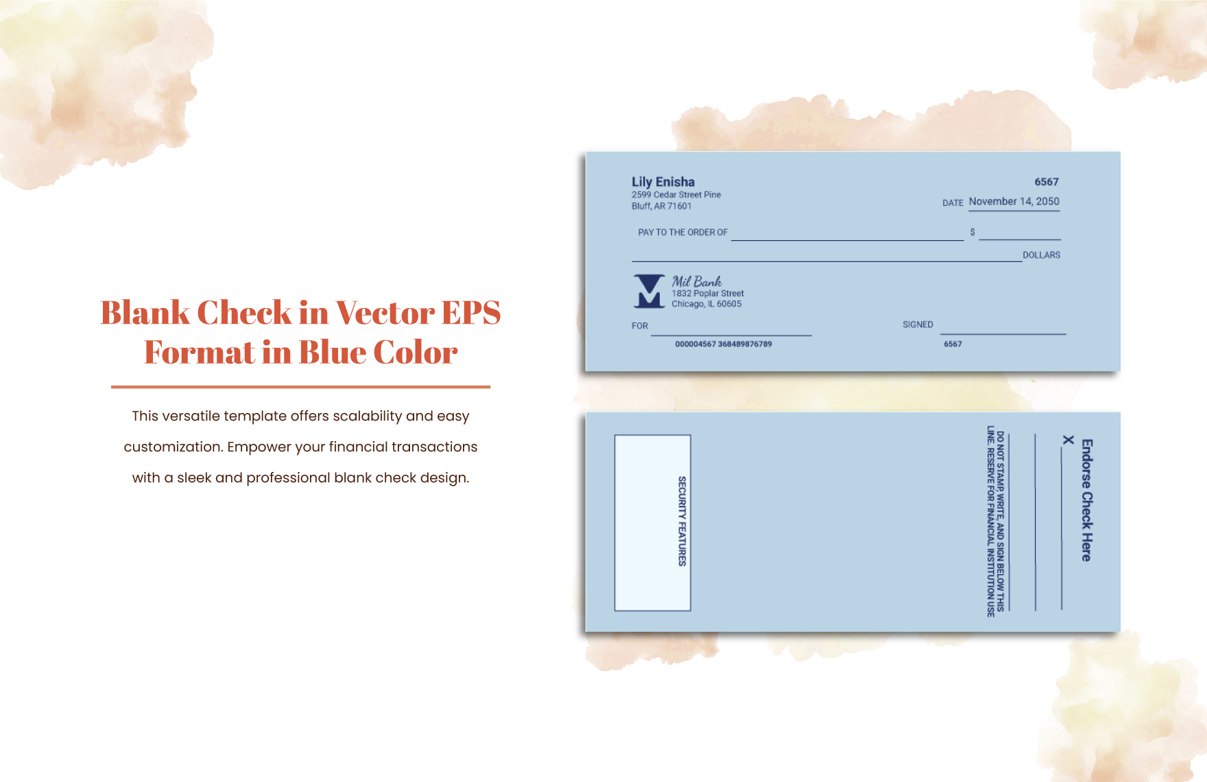 Blank Check In Vector EPS Format In Blue Color Download In Word 