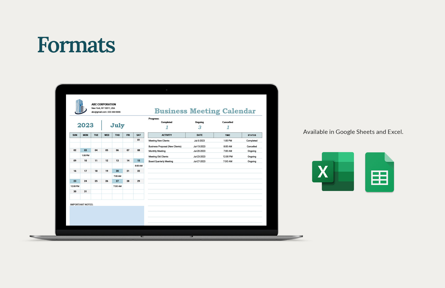 Business Meeting Calendar Template - Download in Excel, Google Sheets ...