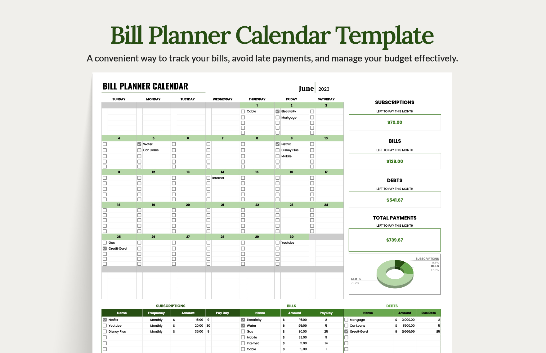 Bill Planner Calendar Template Download In Excel Google Sheets