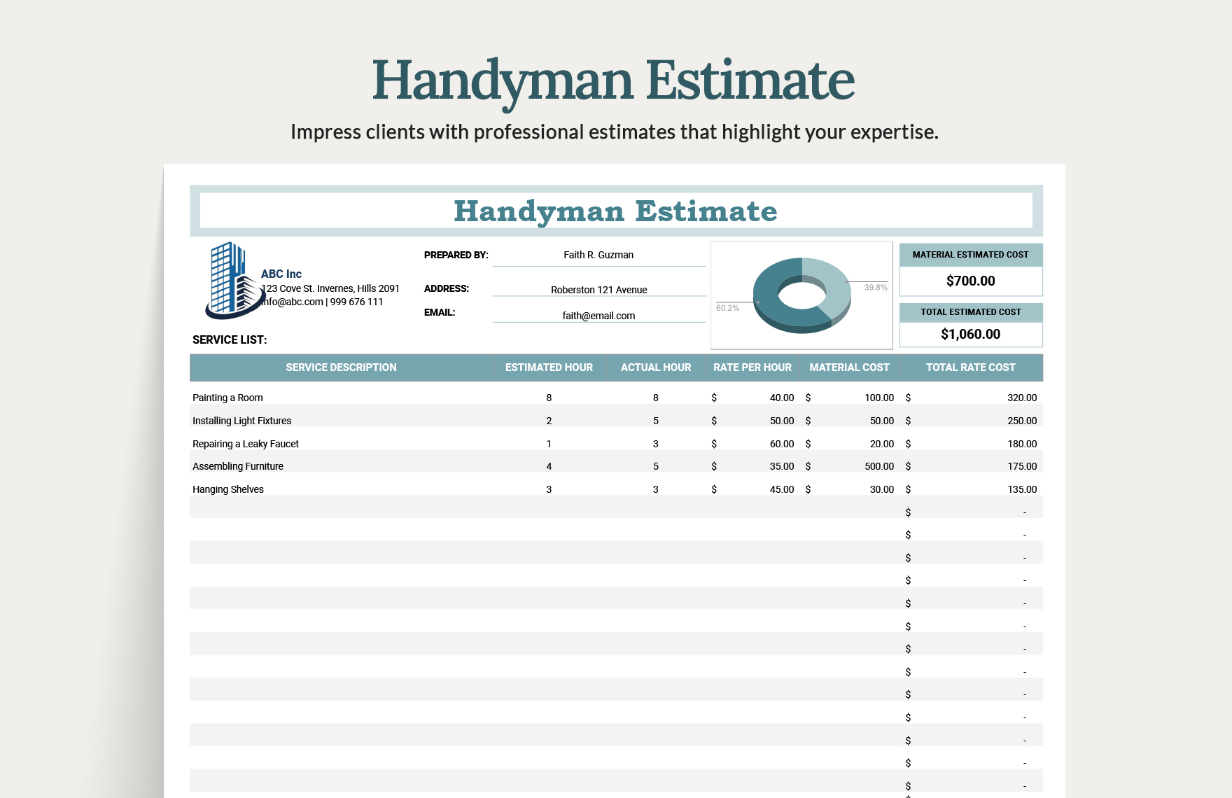 Handyman Estimate Template Download In Excel Google Sheets 