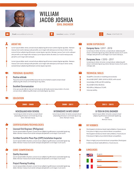 Free Printable Civil Engineer Resume Template - Word, Apple Pages ...