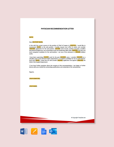 Letter of Recommendation for Physician Colleague Template - Google Docs ...