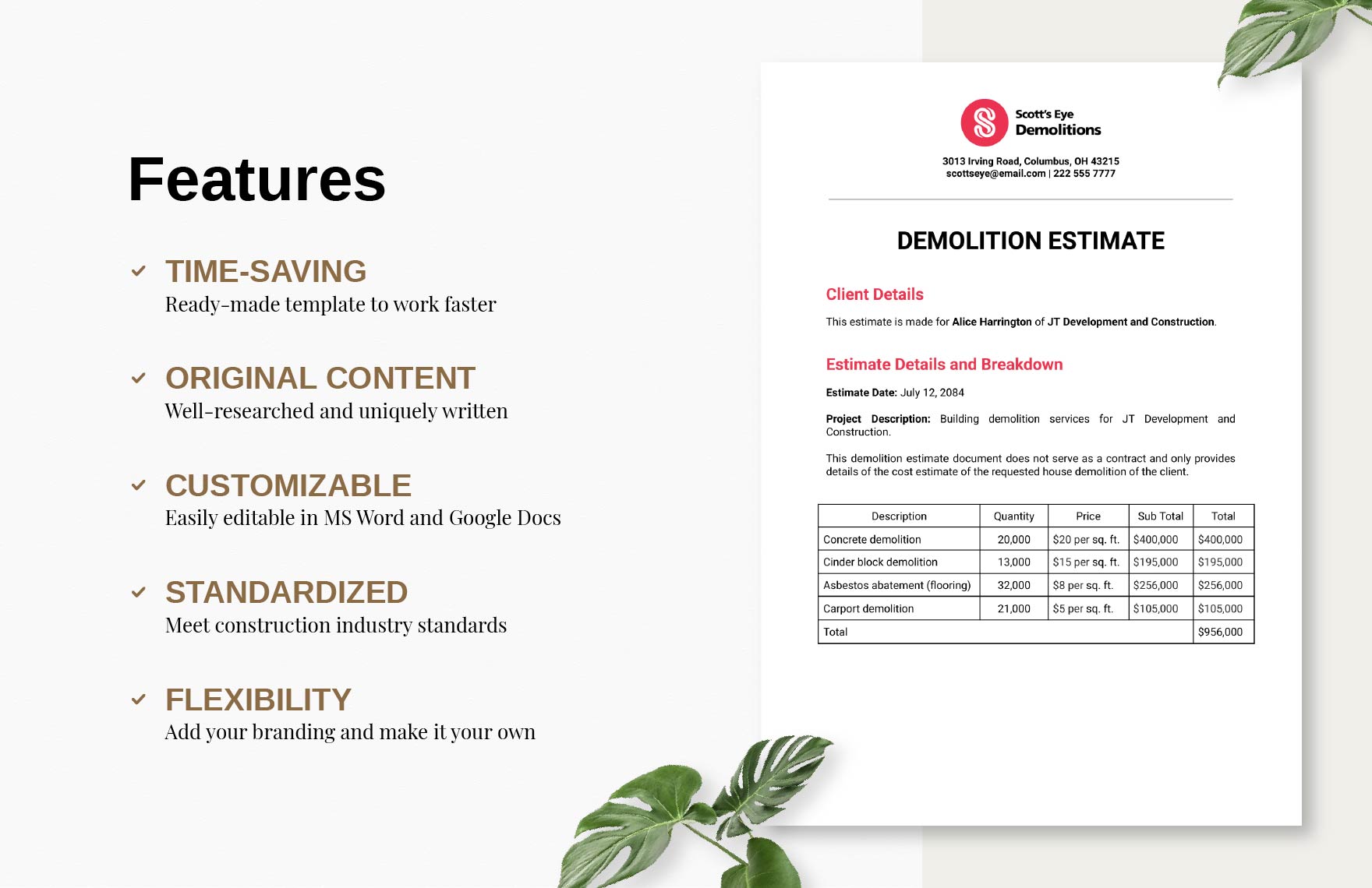 Free Demolition Estimate Template Download In Word Google Docs PDF 
