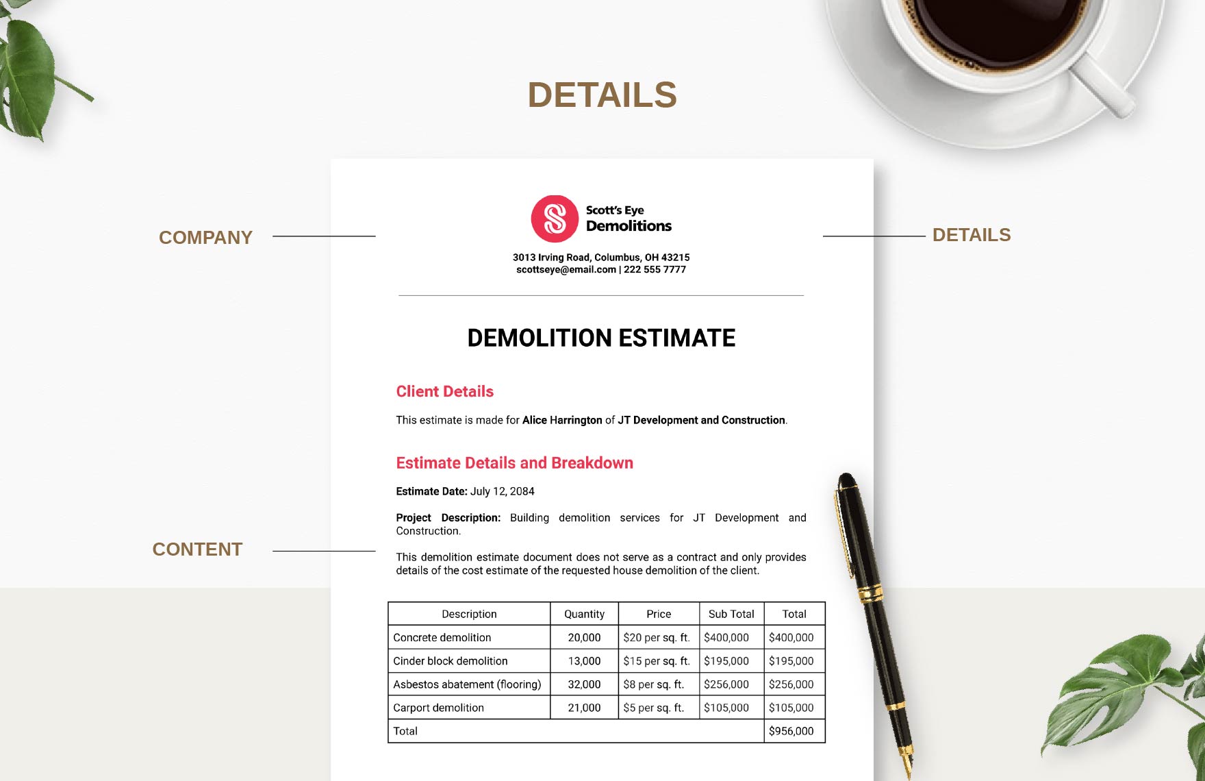 Free Demolition Estimate Template Download In Word Google Docs PDF 