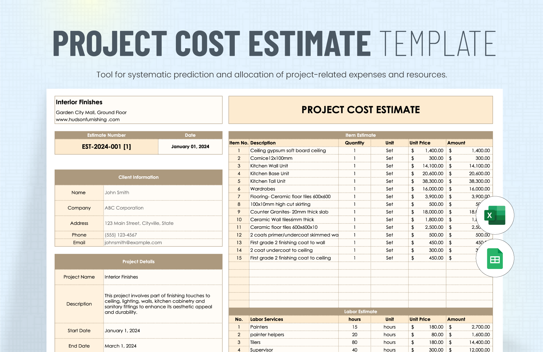 Free Project Estimate Templates Editable And Printable