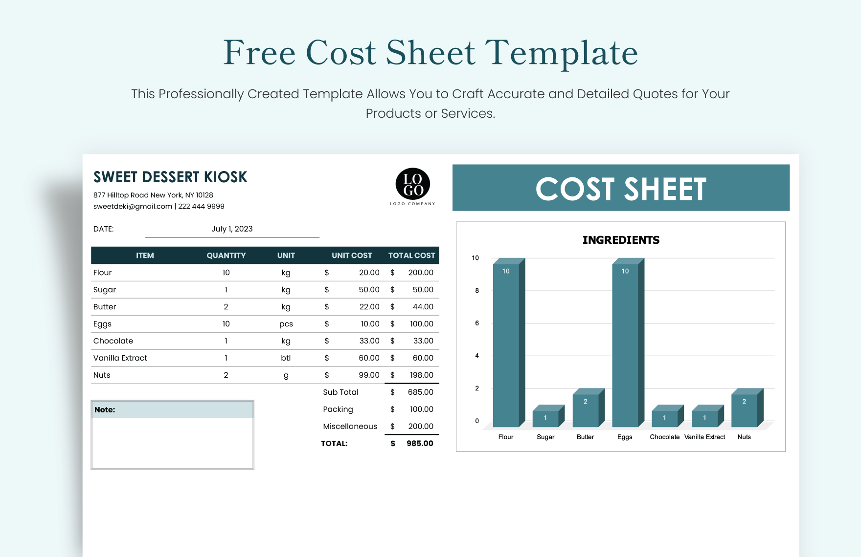 Editable Cost Sheet Templates In Excel To Download