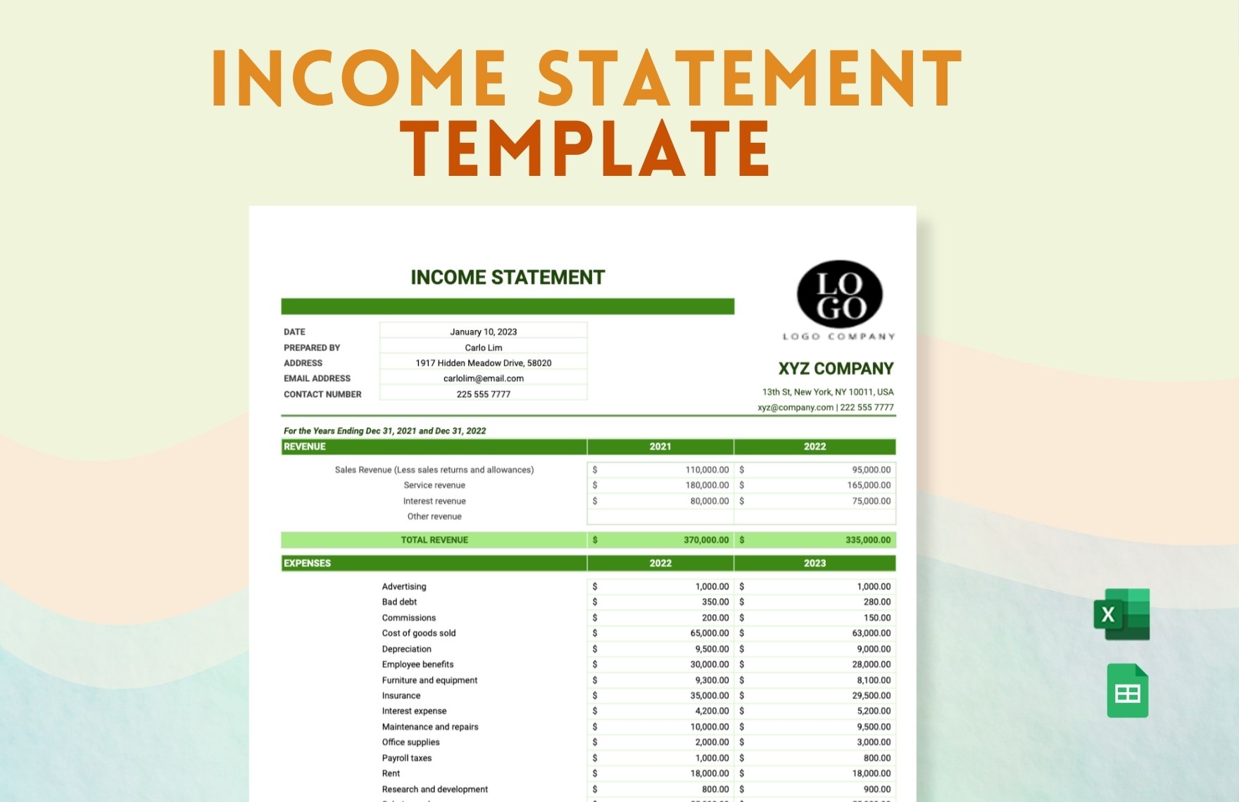 Editable Income Statement Templates In Excel To Download Editable Income Statement Templates In Excel To Download