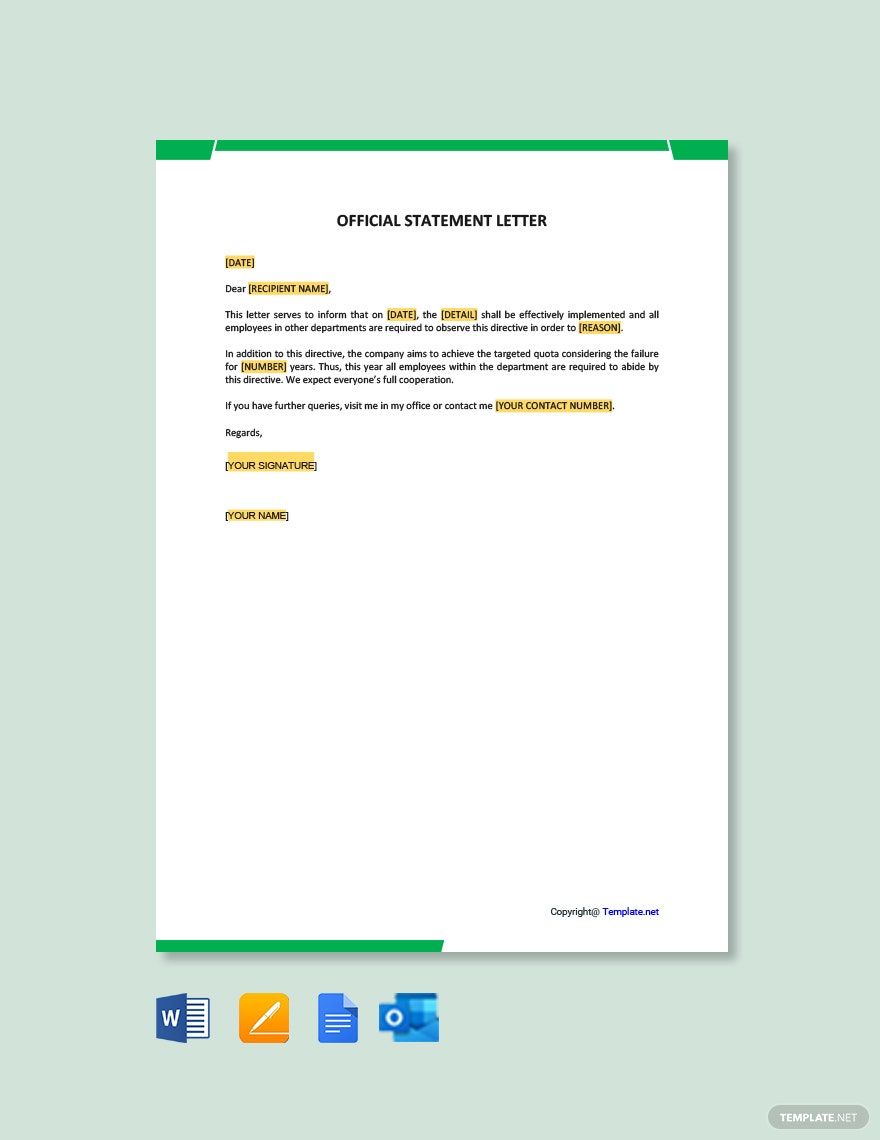 Official Statement Letter Template Google Docs Word Outlook Apple 