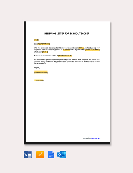 FREE Relieving Letter Template - Word | Google Docs | Apple Pages | PDF ...