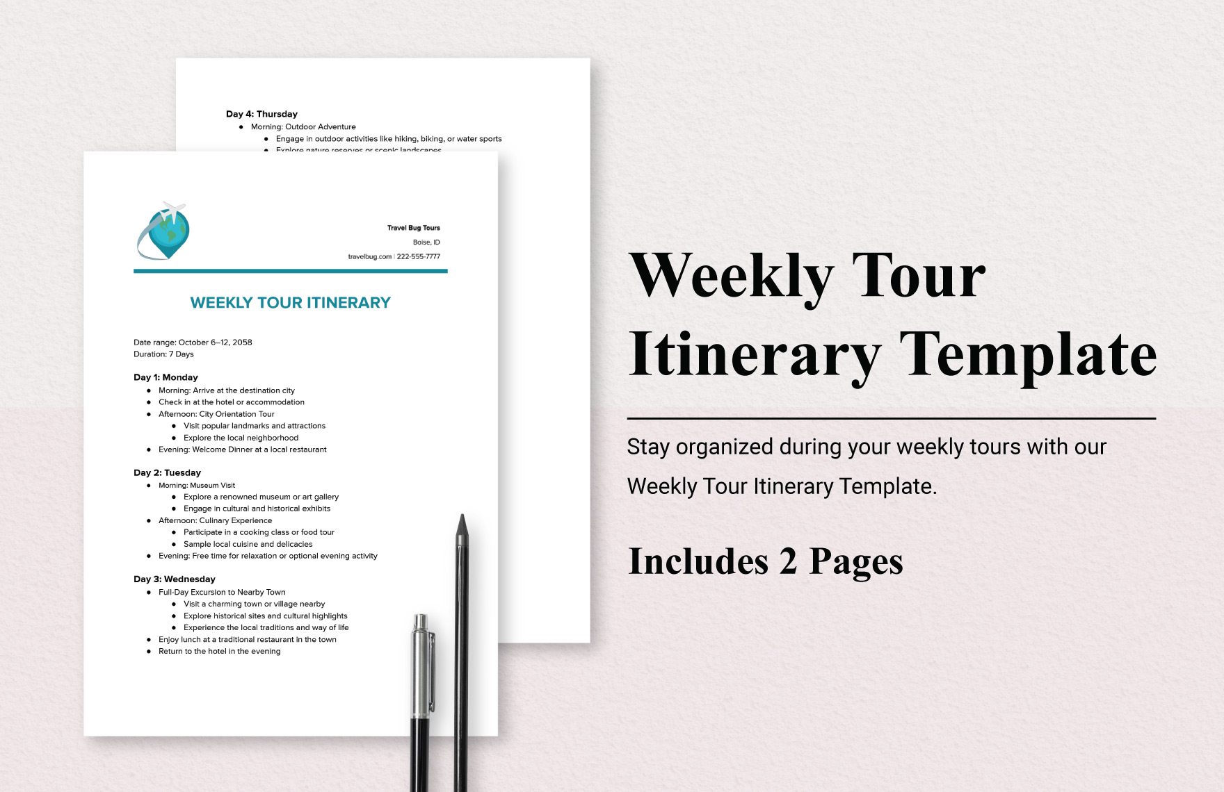 Weekly Tour Itinerary Template Download In Word Google Docs PDF 