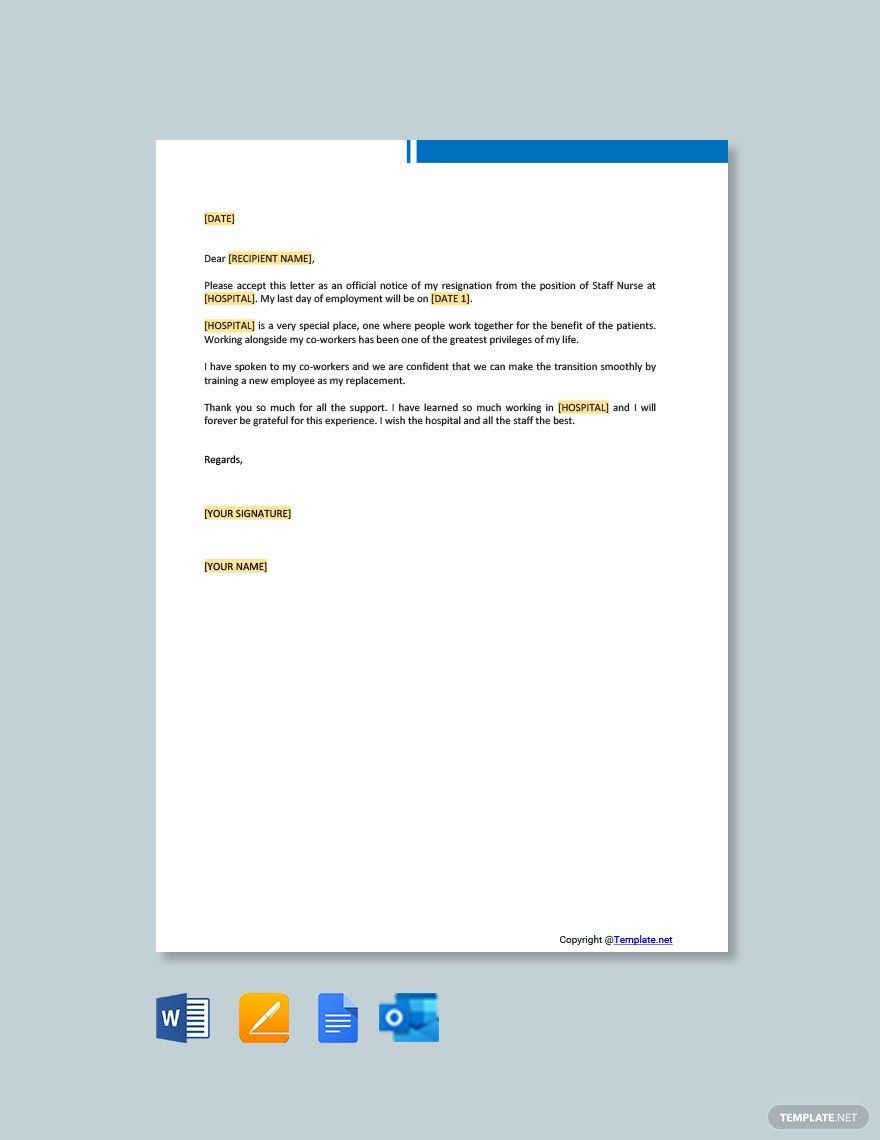 Staff Nurse Resignation Letter In Google Docs Pages Word Outlook