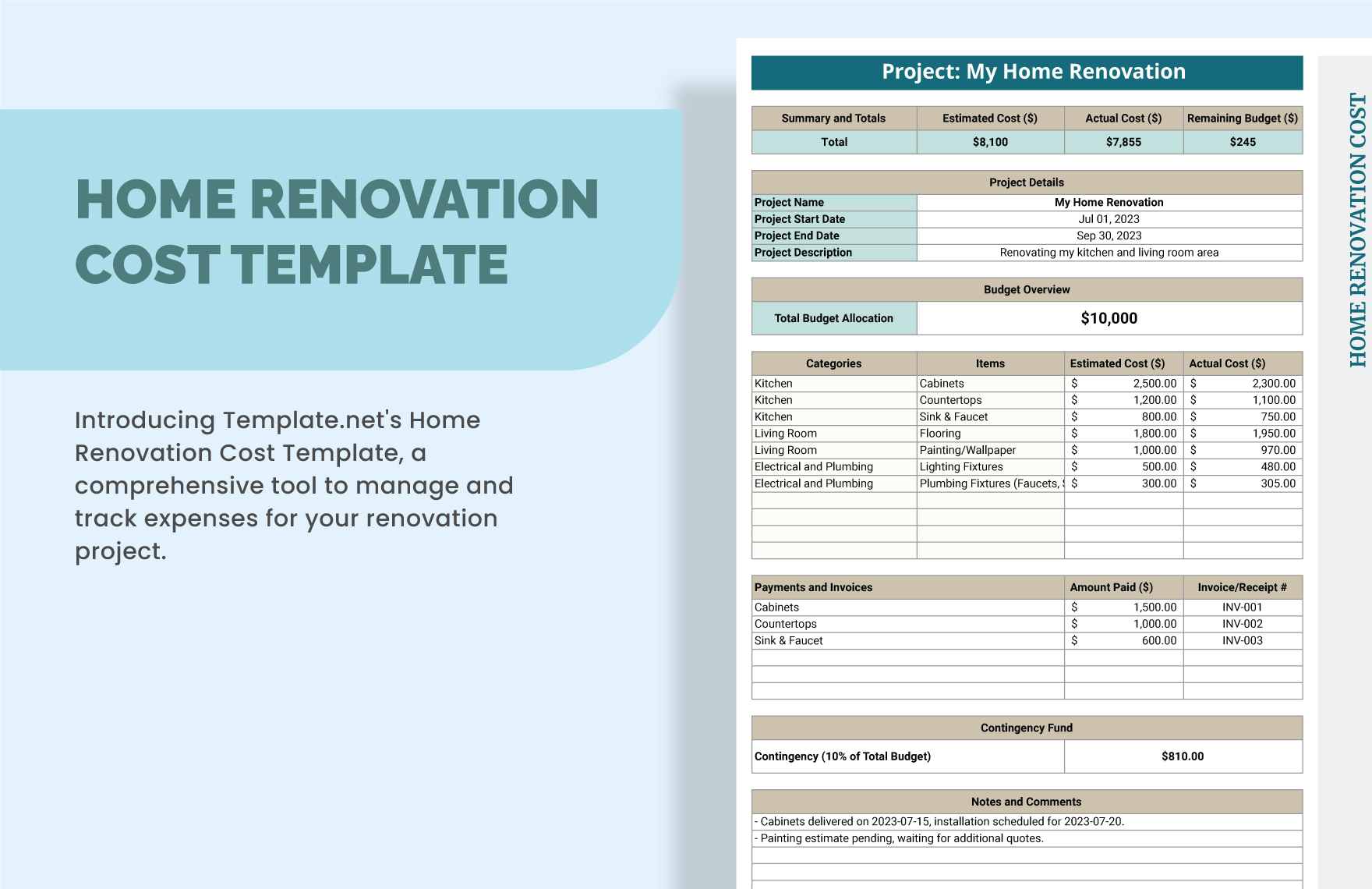 Home Renovation Cost Template Download In Excel Google Sheets 
