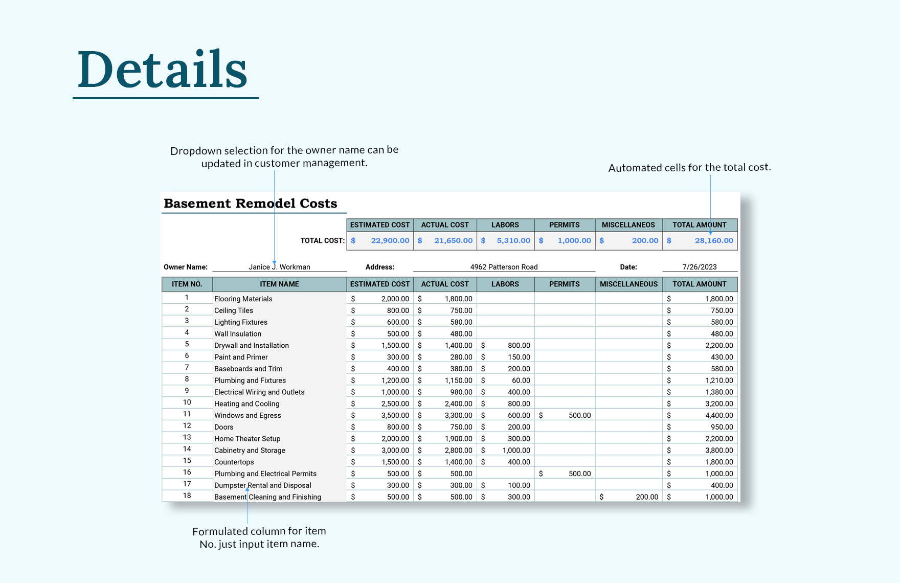 Basement Remodel Costs Template - Download in Excel, Google Sheets ...