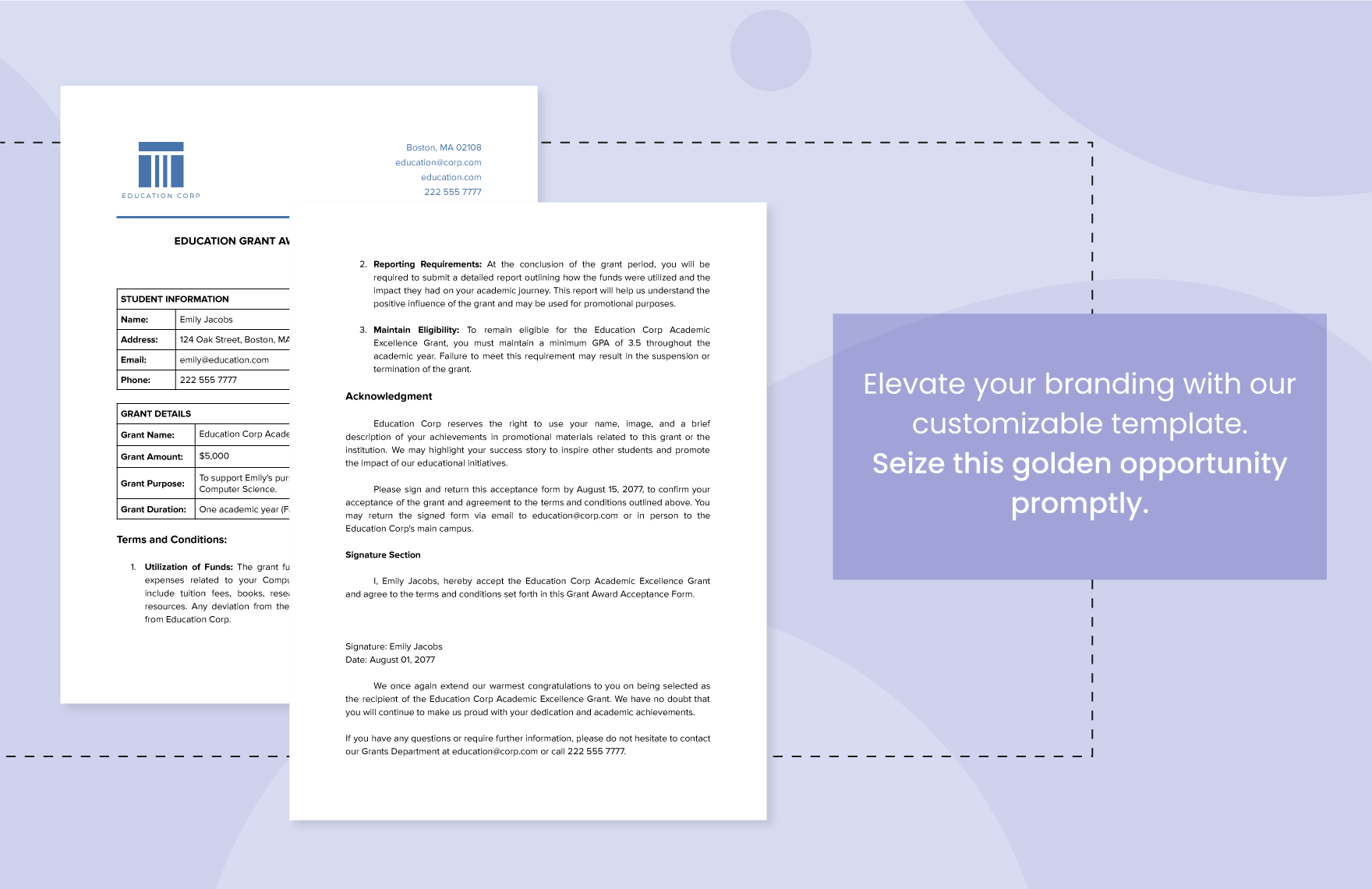 Education Grant Award Acceptance Form Template - Download in Word ...
