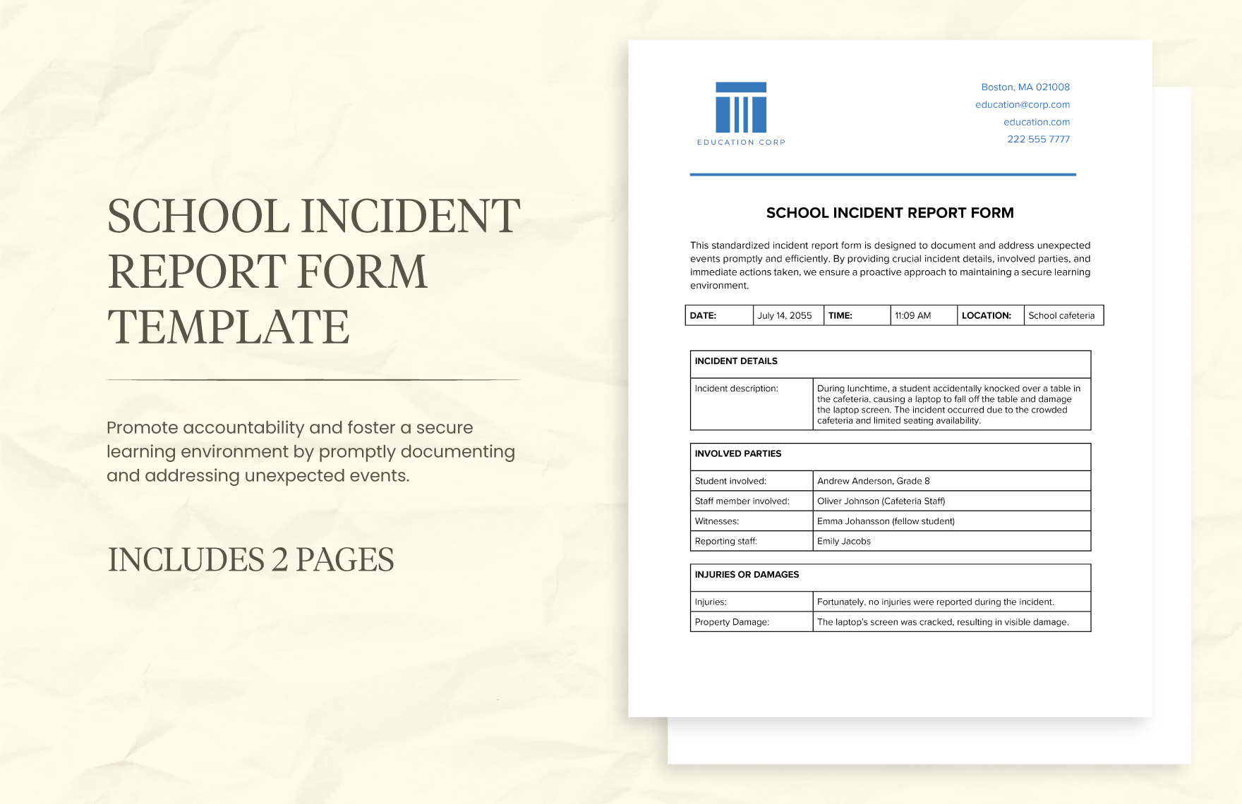 School Incident Report Form Template In Word PDF Google Docs