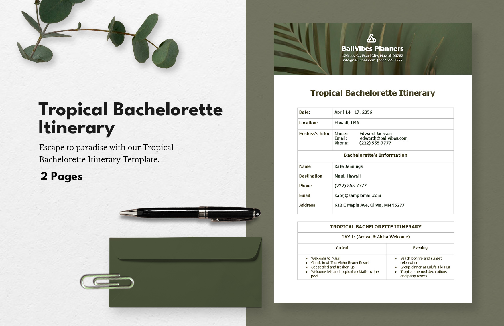 Tropical Bachelorette Itinerary Download In Word Google Docs PDF 