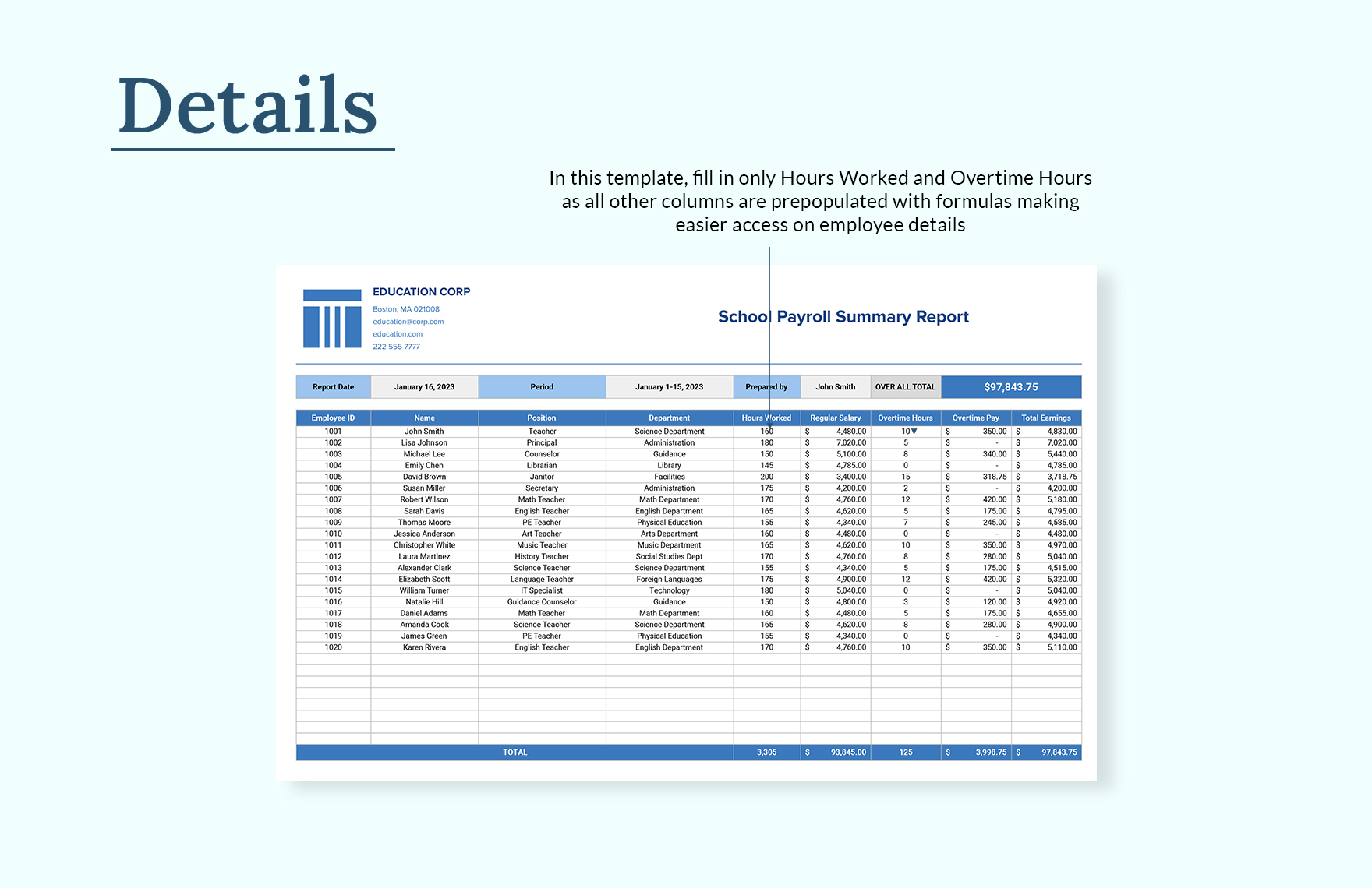 School Payroll Summary Report Template - Download in Excel, Google ...