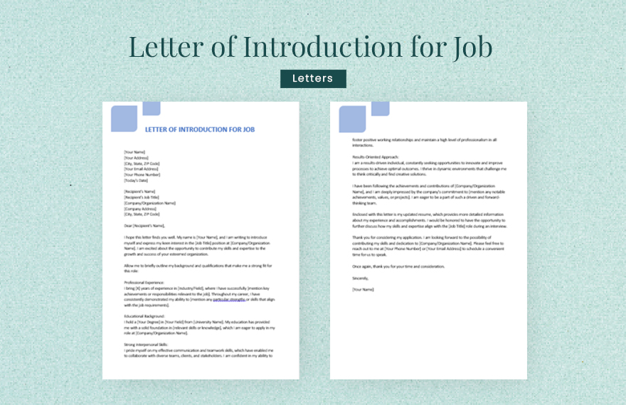 Free Letter Of Introduction For Job Download In Word Google Docs 