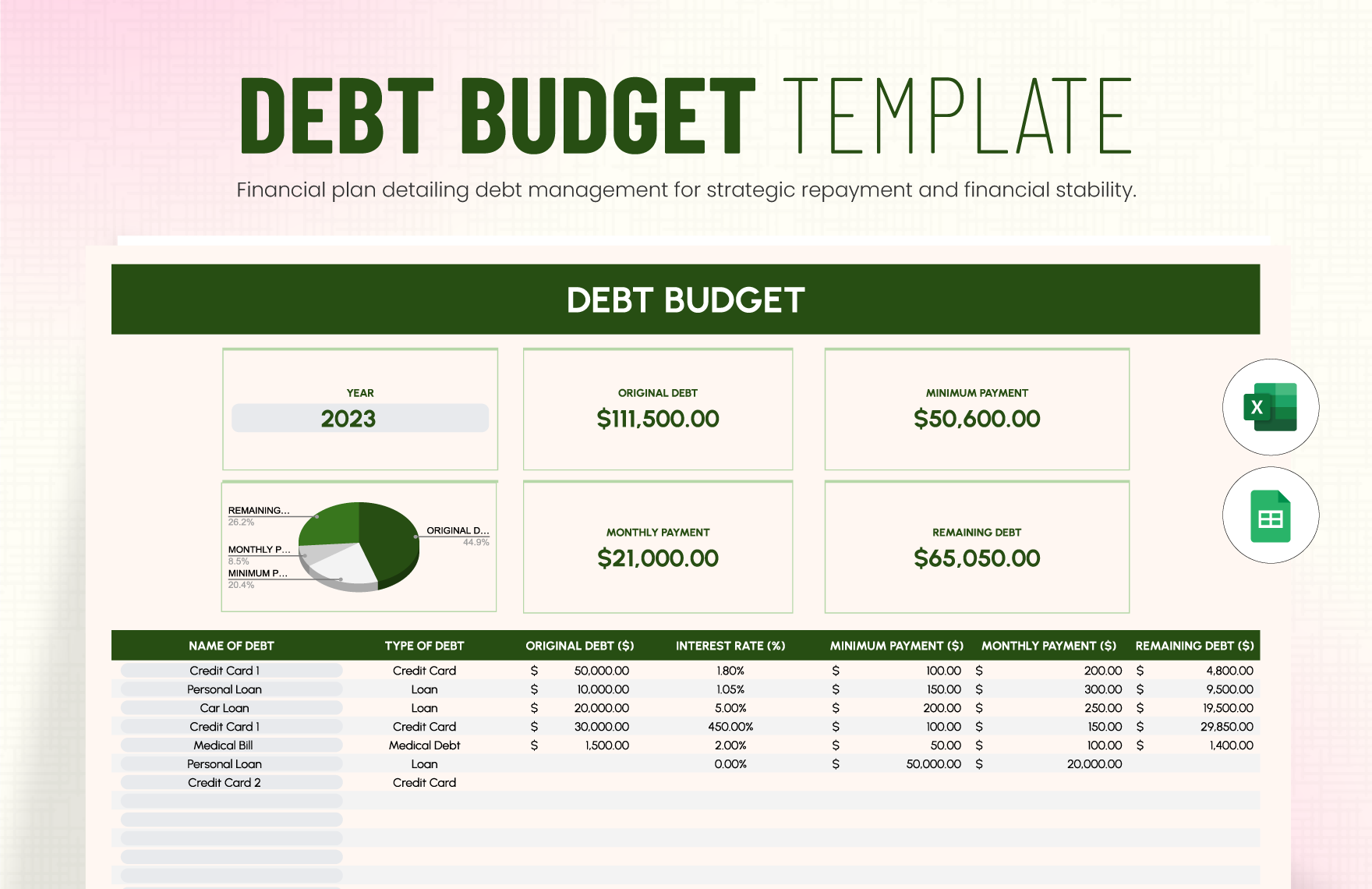 Debt Templates In Excel FREE Download Template