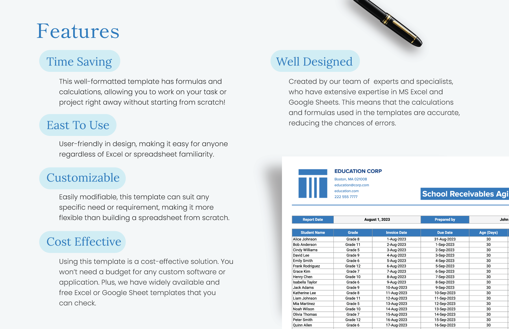 School Receivables Aging Report Template - Download in Excel, Google ...