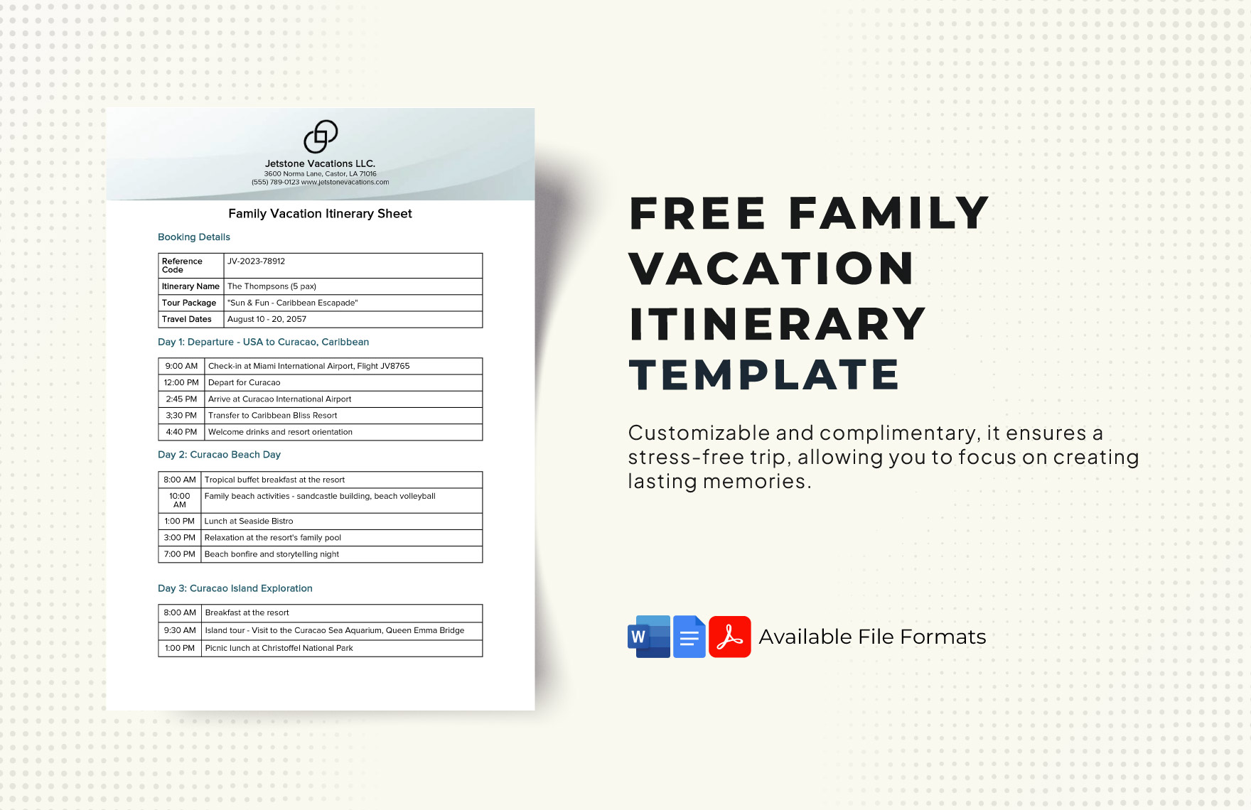 Family Vacation Itinerary Template In MS Word Portable Documents
