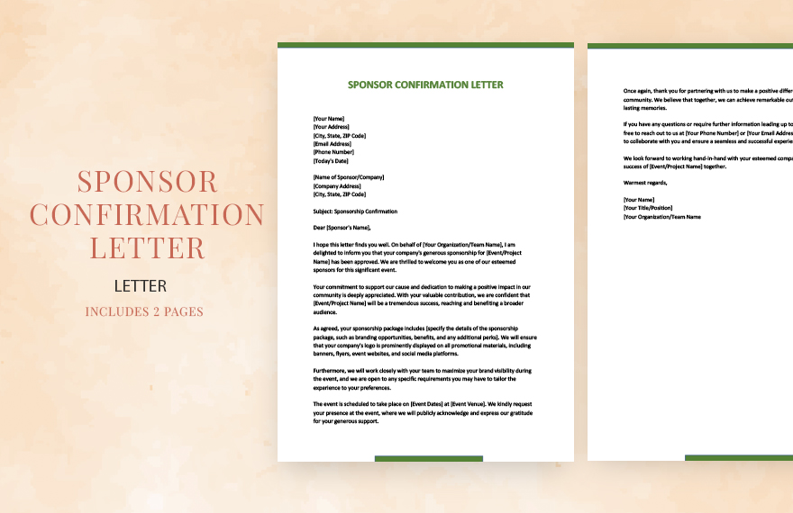 Sponsor Confirmation Letter In Word Google Docs Pages Download