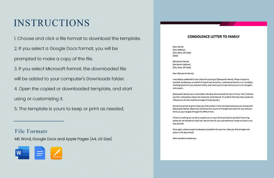 Free Condolence Letter To Family - Download in Word, Google Docs, PDF ...