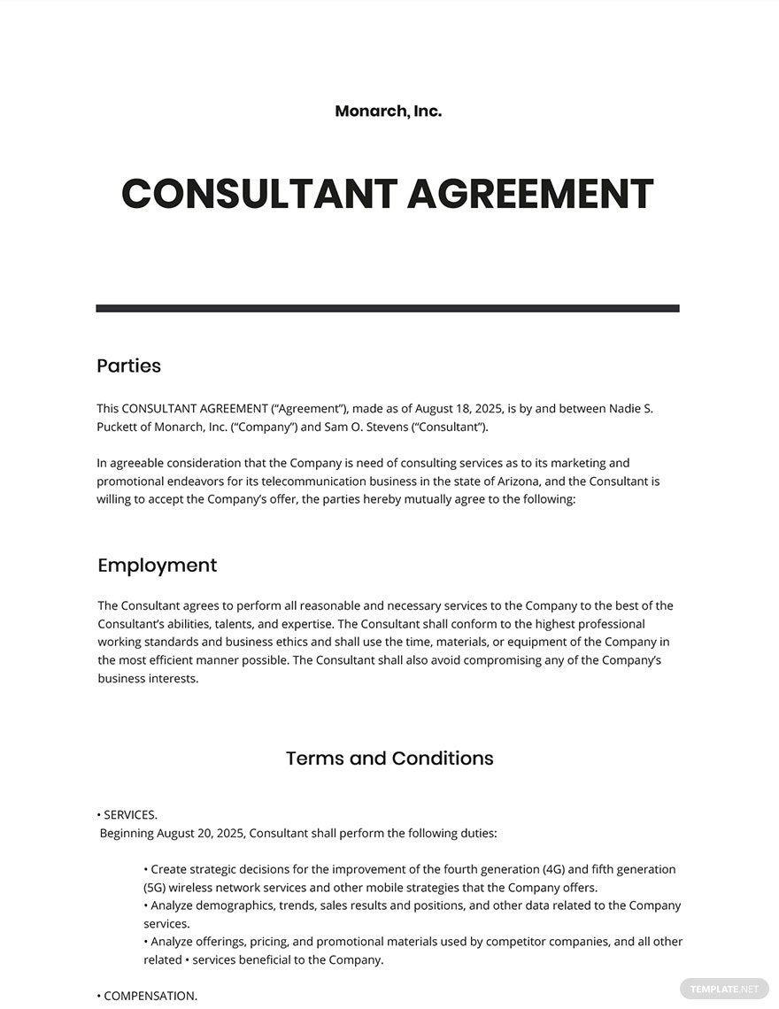 Consultant Agreement Template - Google Docs, Word, Apple Pages ...