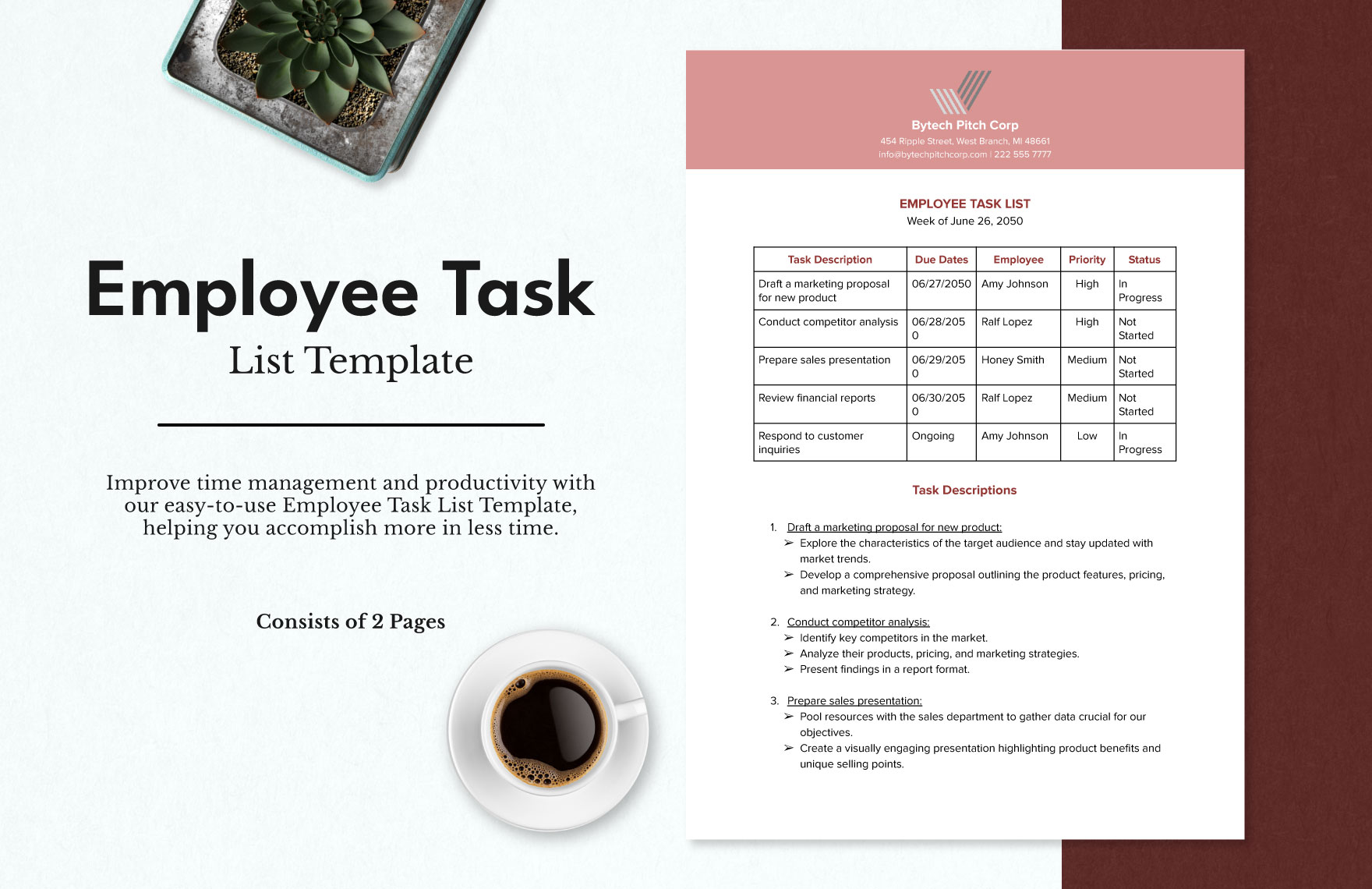 Employee Task List Template Download In Word Google Docs PDF