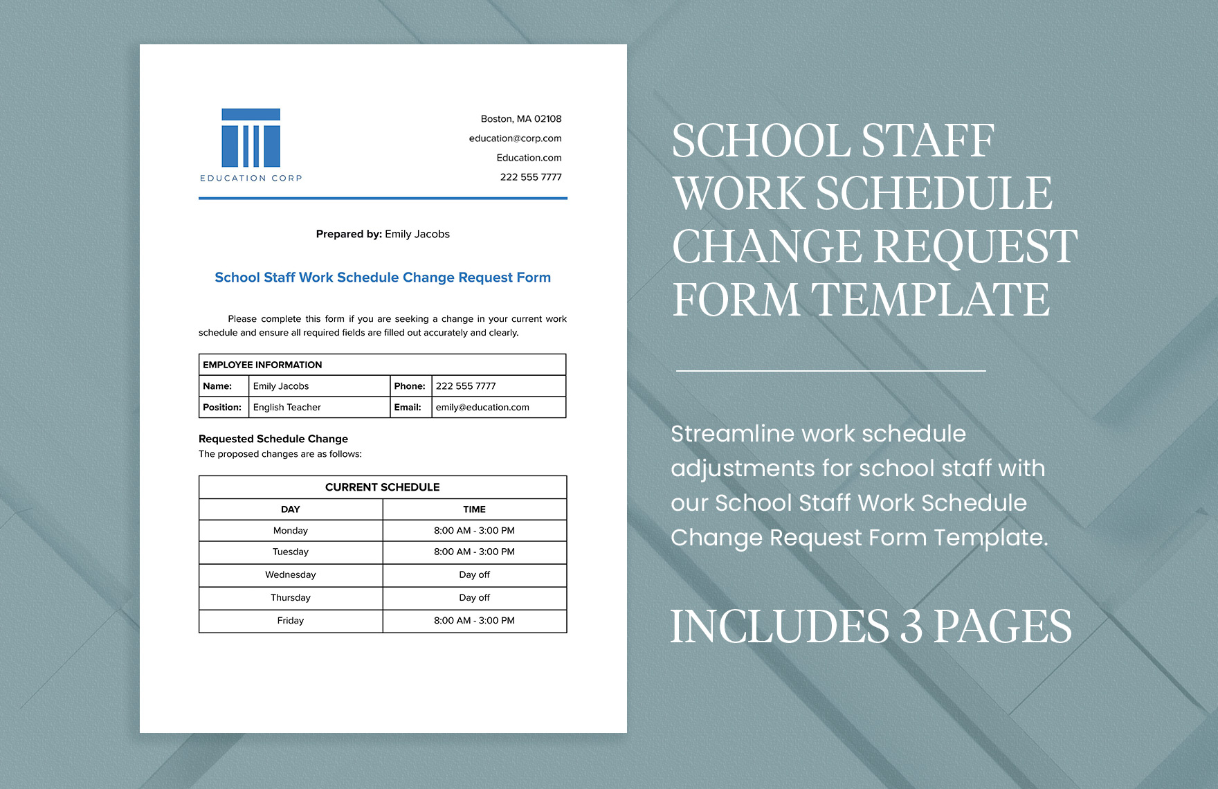 School Staff Work Schedule Change Request Form Template Download In School Staff Work Schedule Change Request Form Template Download In
