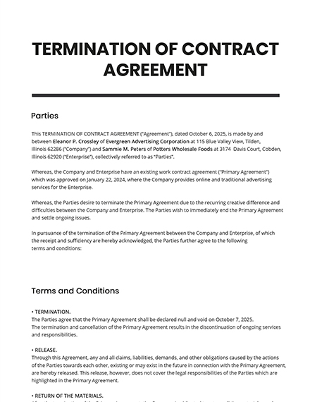 Termination Of Contract Agreement Template Google Docs Word Apple 