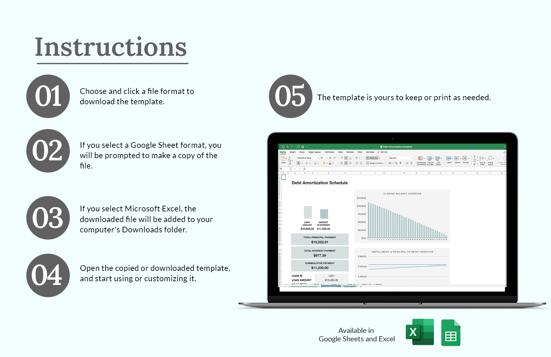 Debt Amortization Schedule Template - Download in Excel, Google Sheets ...