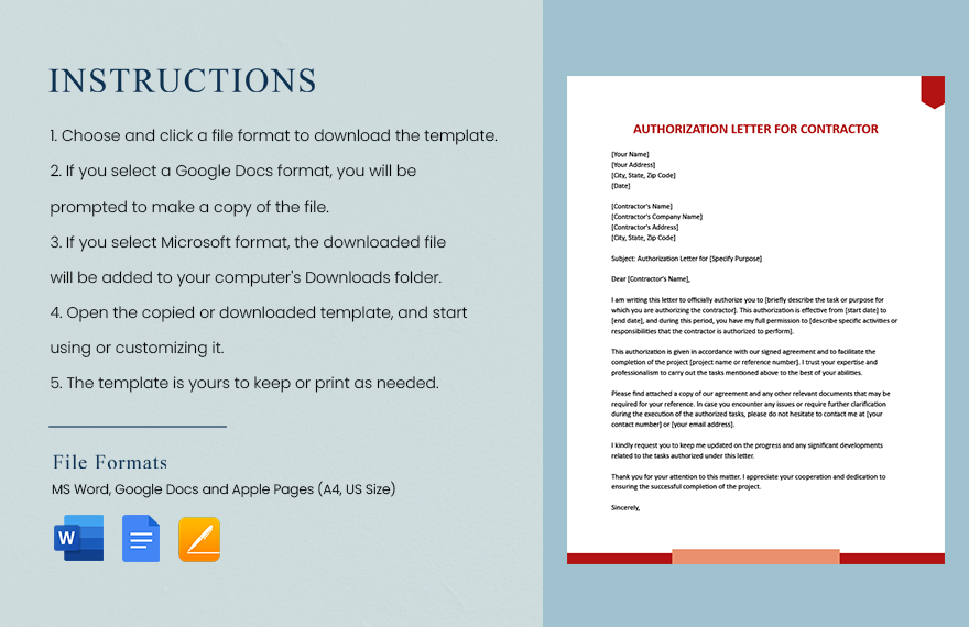 Free Authorization Letter For Contractor - Download in Word, Google ...