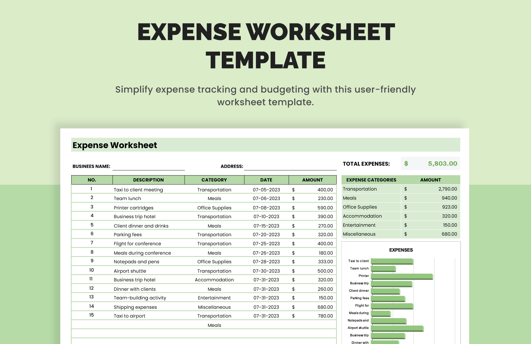 Expense Worksheet Template Download In Excel Google Sheets Template