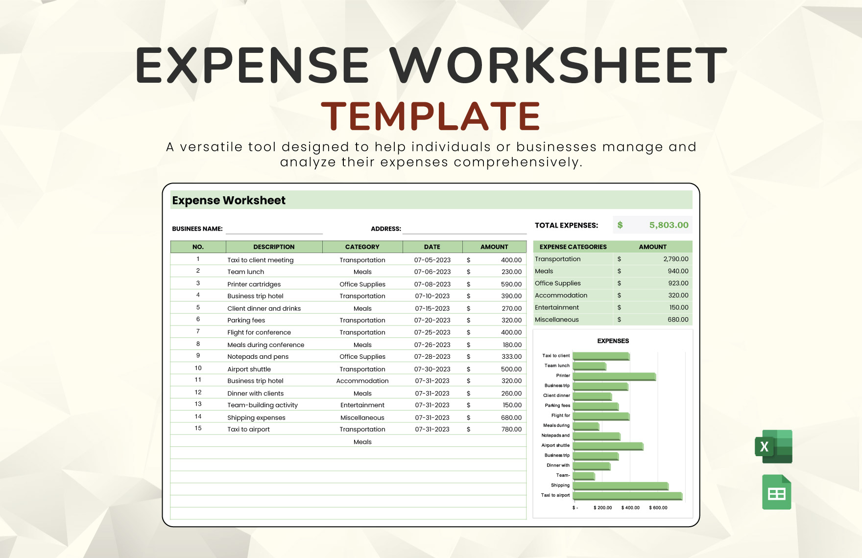 Free Expense Templates In Excel To Download