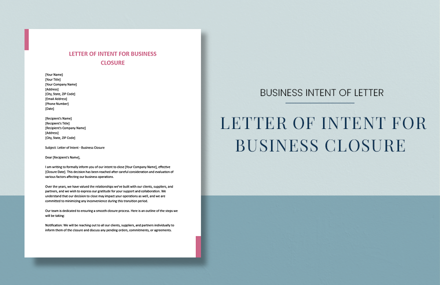 Free Letter Of Intent For Business Closure Download In Word Google 