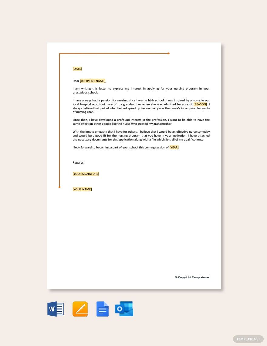 Free Nursing College Application Letter Google Docs Word Outlook 
