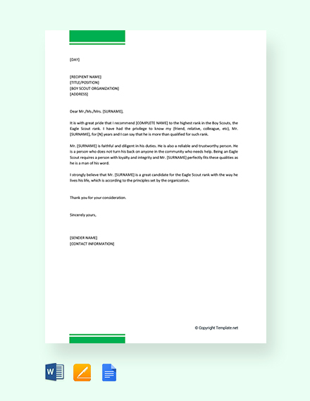 FREE Eagle Scout Recommendation Letter From Teacher Template Word 
