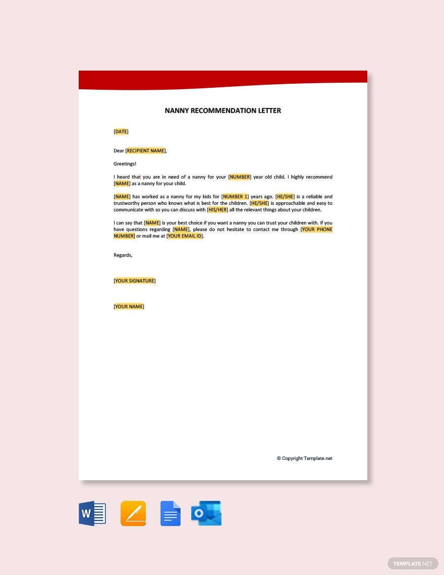 Nanny Recommendation Letter In Google Docs Pages Word Outlook PDF Nanny Recommendation Letter In Google Docs Pages Word Outlook PDF