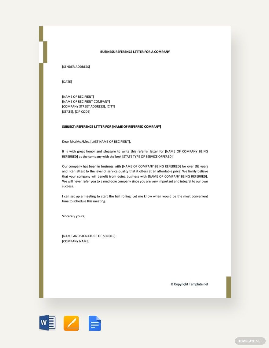 Business Reference Letter For A Company In Google Docs Pages Word 