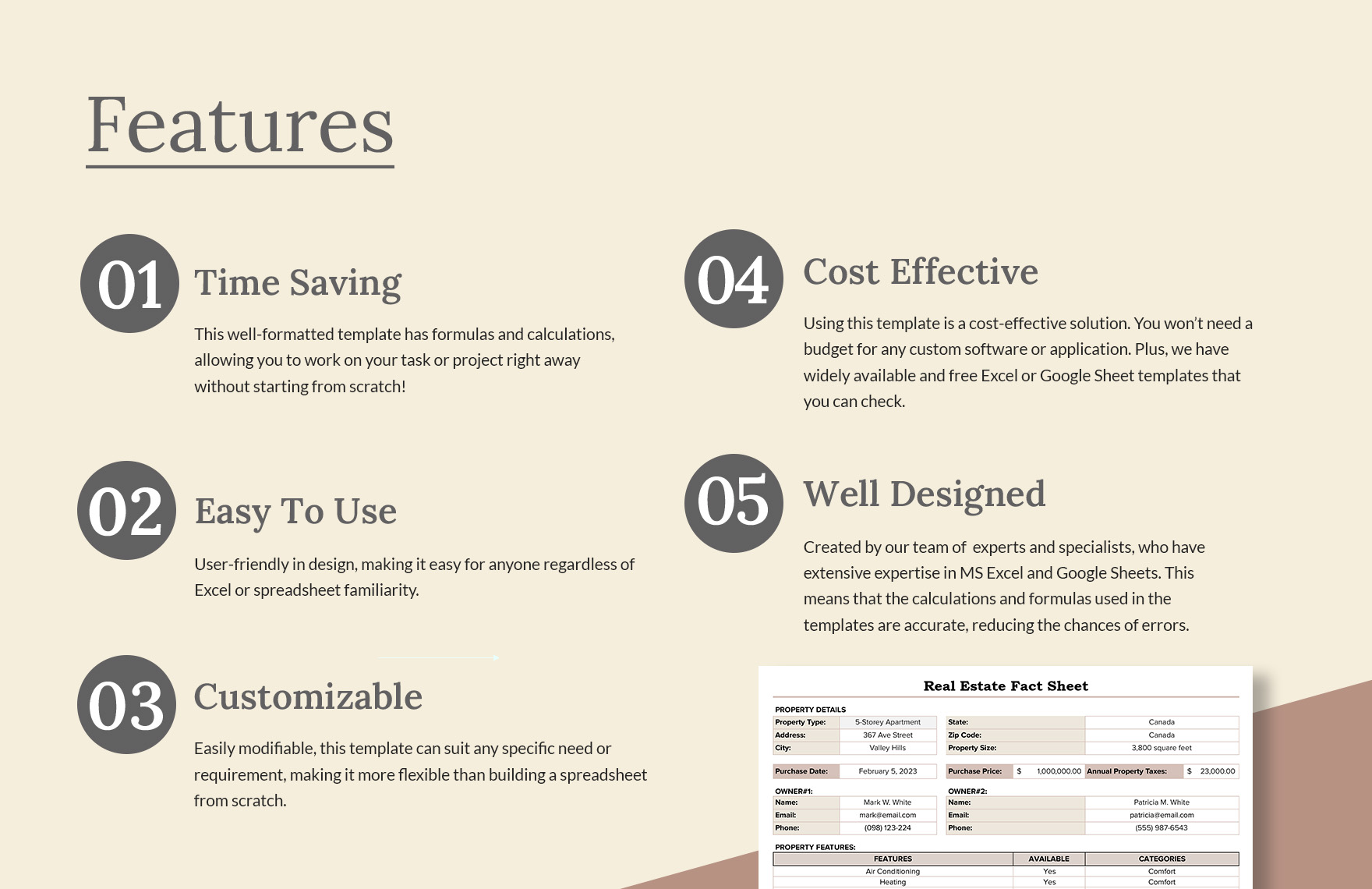 Real Estate Fact Sheet Template - Download in Excel, Google Sheets ...