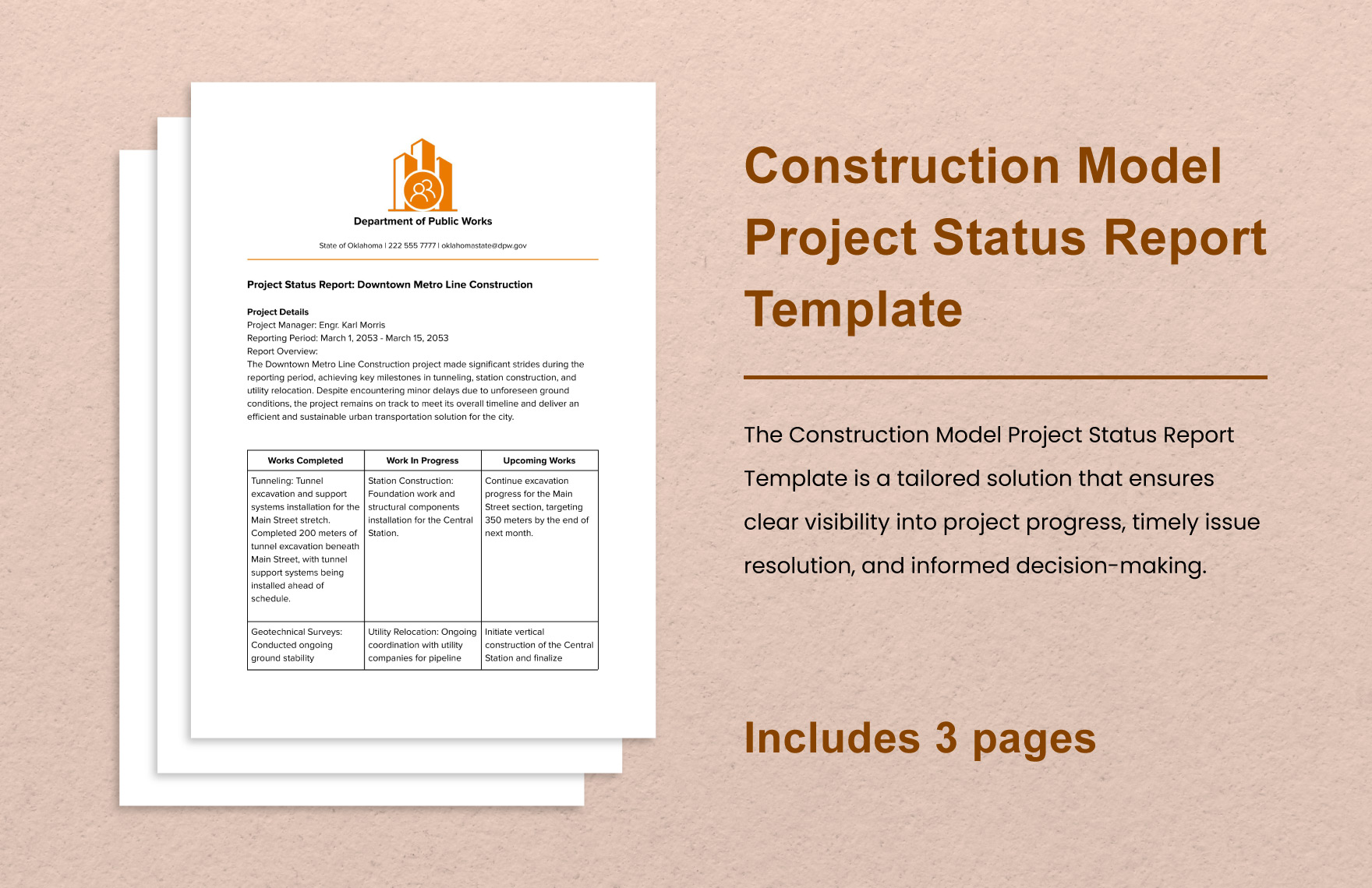 Construction Model Project Status Report Template Download In Word 