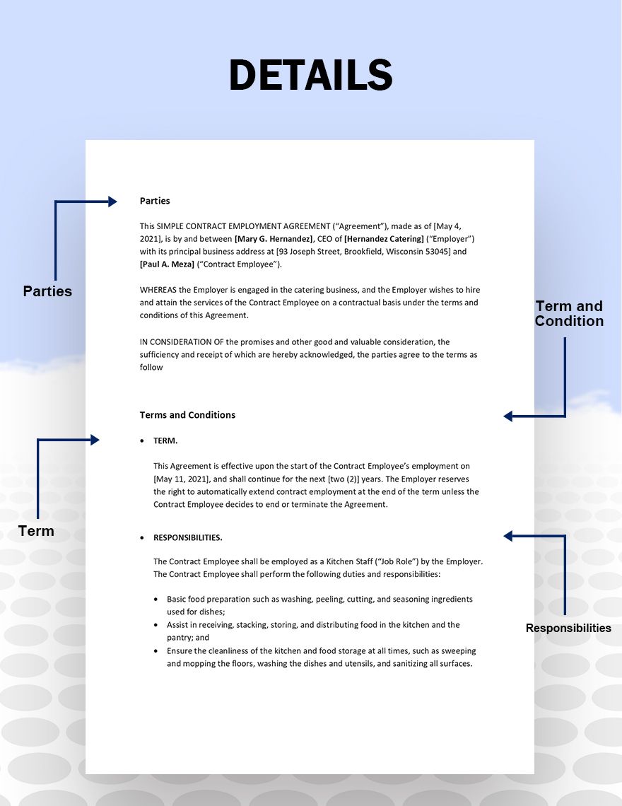 Simple Contract Employment Agreement Template - Google Docs, Word ...