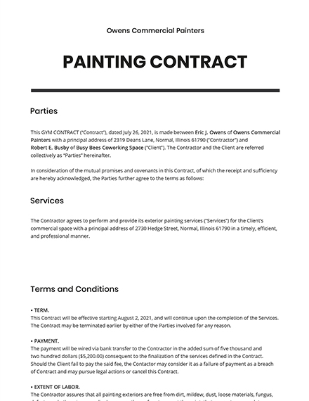 Painting Contract Template Google Docs Word Template