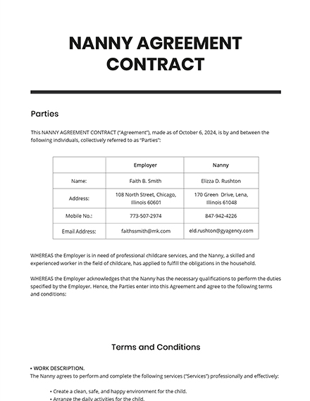 Nanny Templates In Microsoft Word DOC Template