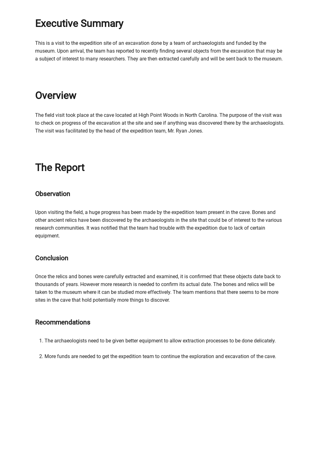 Site Visit Report Template