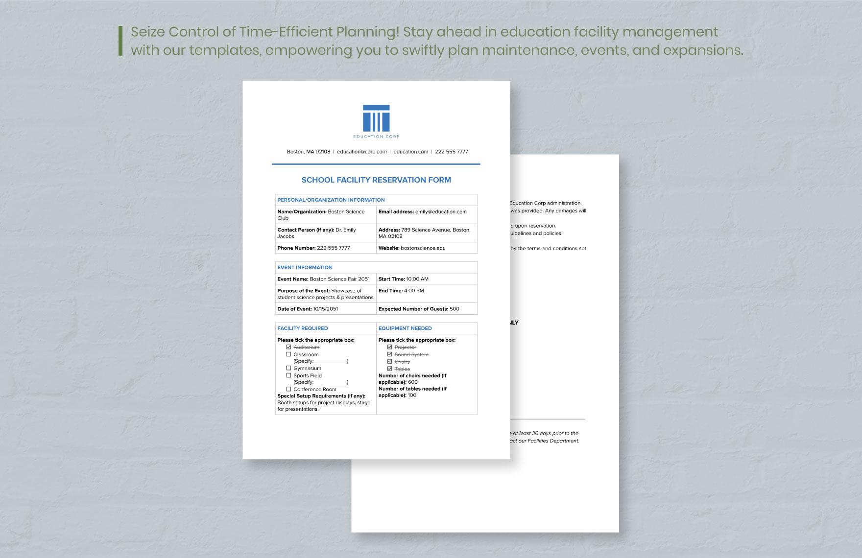 School Facility Reservation Form Template - Download in Word, Google ...
